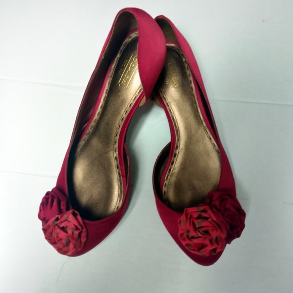 Coach Shoes Coach Red Satin Pointy Toe 2 Bow Across The Vamp Ballet Flats Dress Shoes Sz 9